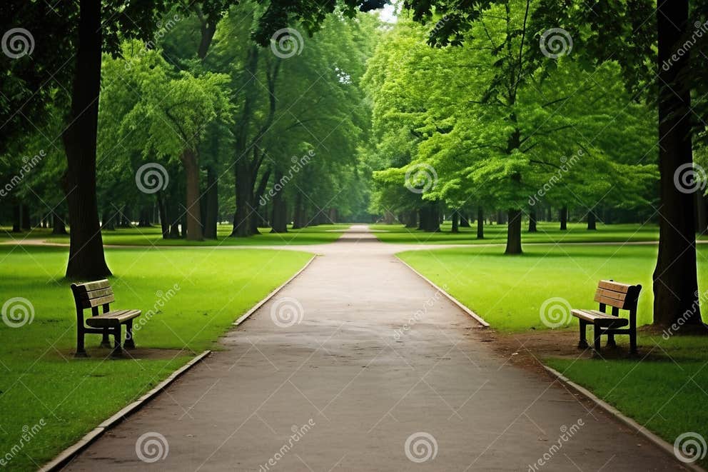 A Pathway Splitting into Two in a Green Park Stock Image - Image of ...