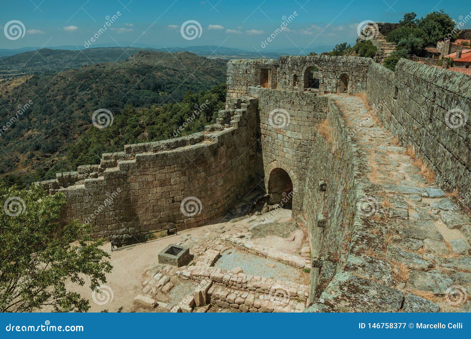Pathway on Stone Wall with the Front Gate of Castle Stock Image - Image ...