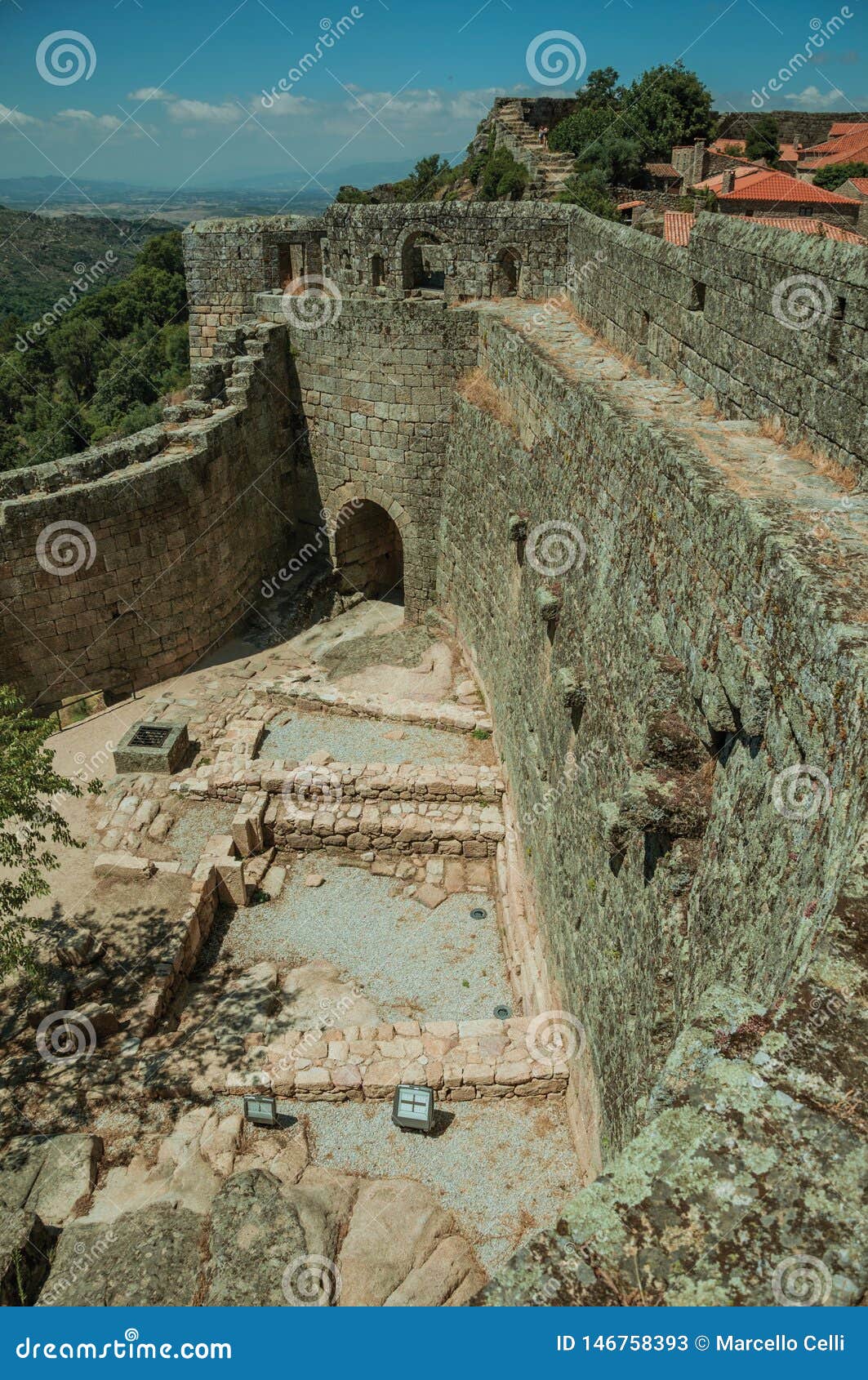 Pathway on Stone Wall with the Front Gate of Castle Stock Image - Image ...