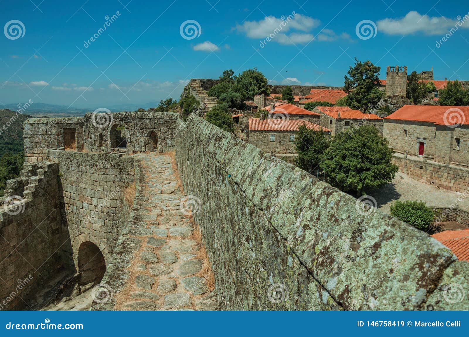 Pathway on Stone Wall with the Front Gate of Castle Stock Image - Image ...