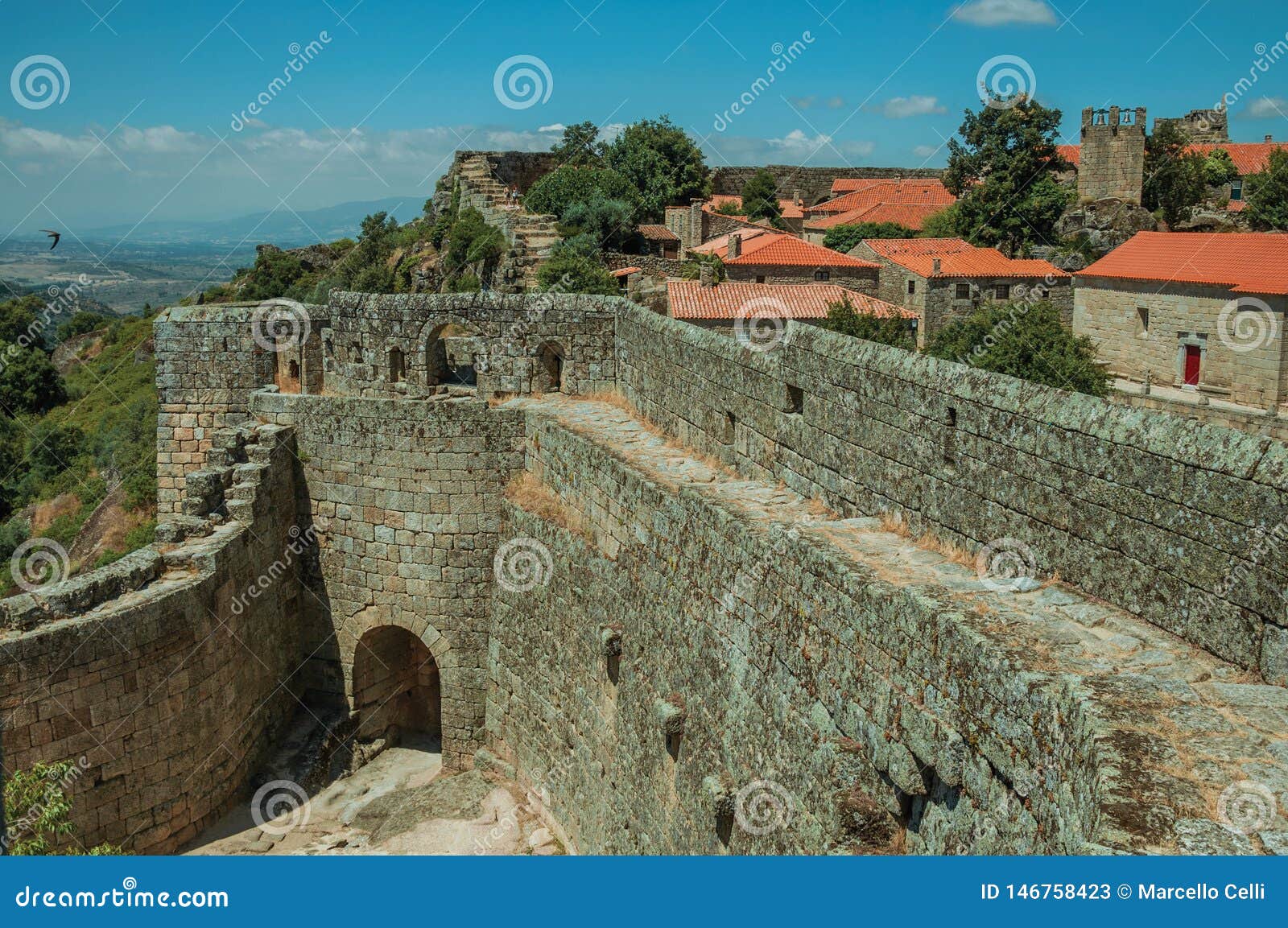 Pathway on Stone Wall with the Front Gate of Castle Stock Image - Image ...