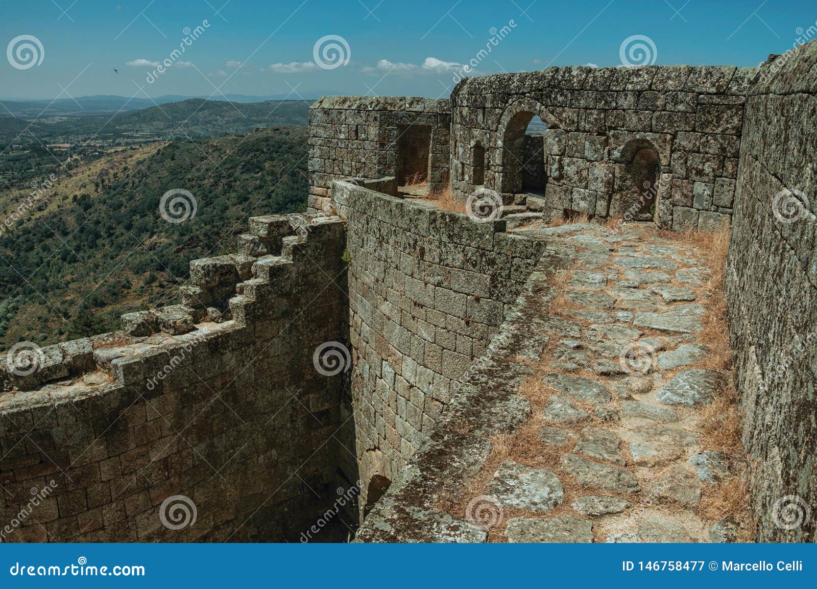 Pathway on Stone Wall with the Front Gate of Castle Stock Image - Image ...