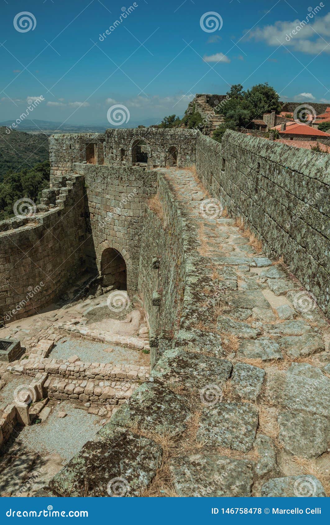 Pathway on Stone Wall with the Front Gate of Castle Stock Photo - Image ...