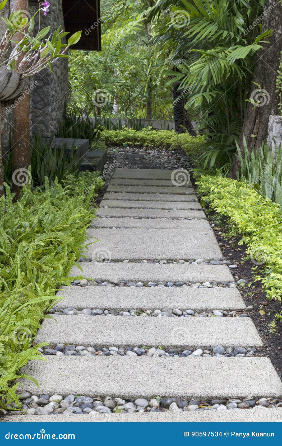Pathway Stones On Green Grass In The Garden Royalty-Free Stock ...