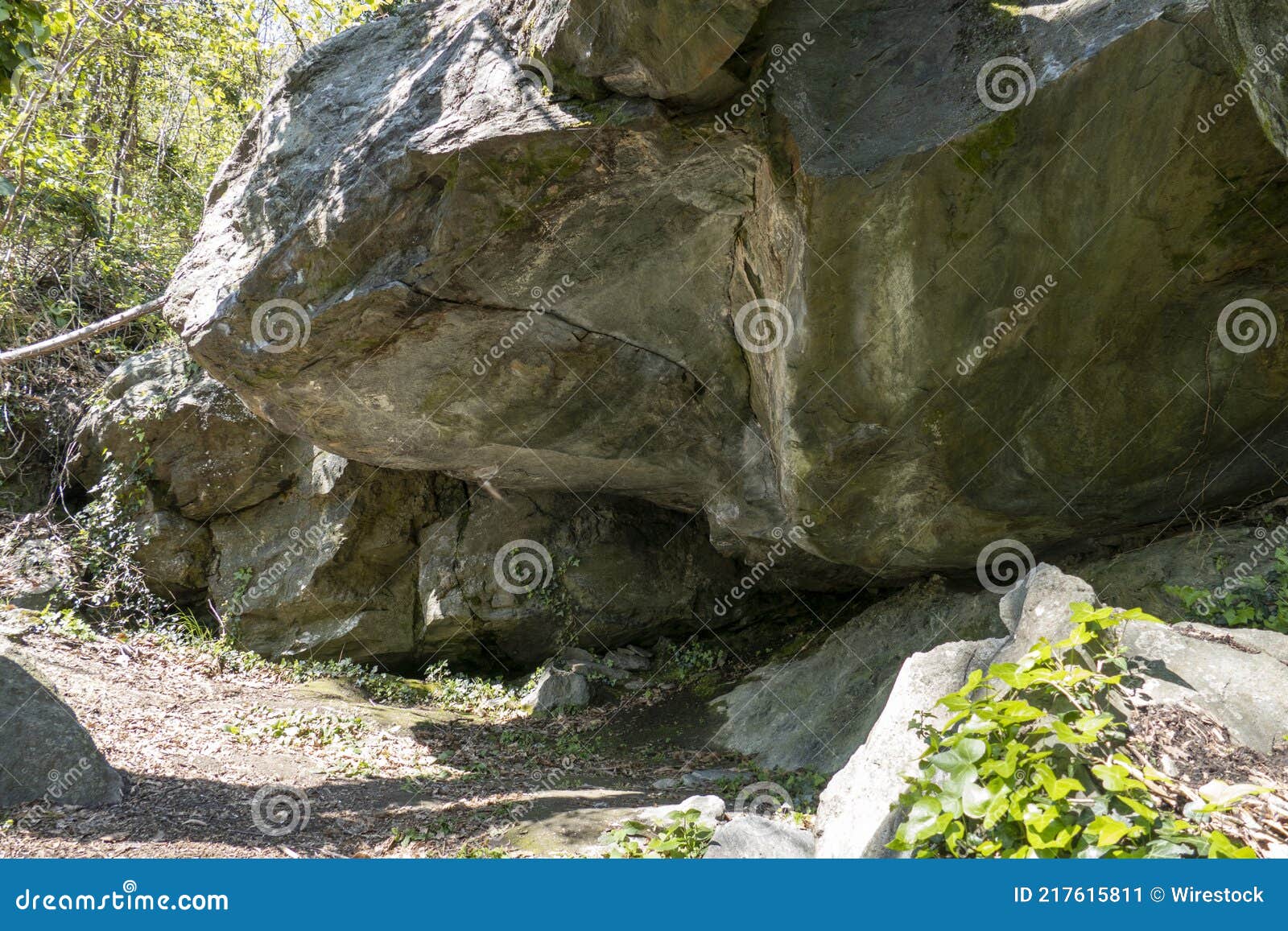 Pathway Surrounded by Giant Rocks in the Woods Stock Image - Image of ...