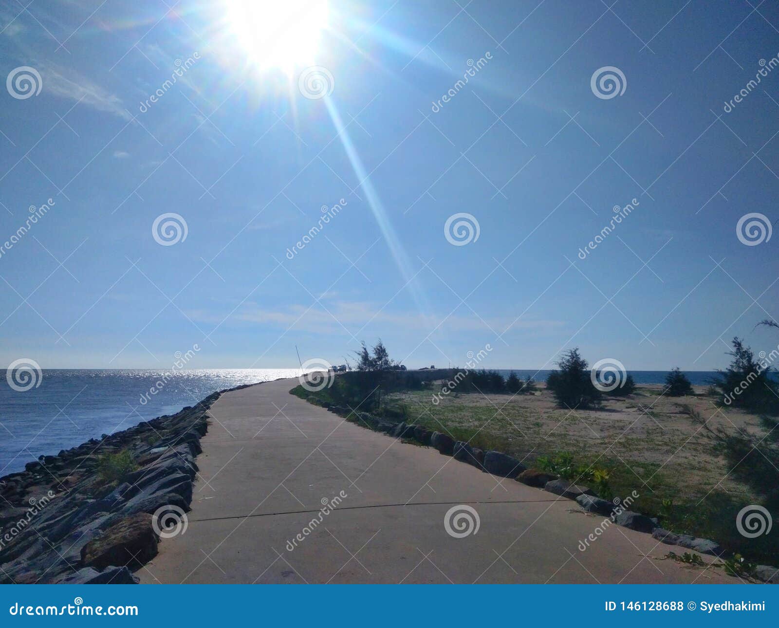 Pathway To Pier and Ocean View with Wave Breaker Stone -image Stock ...