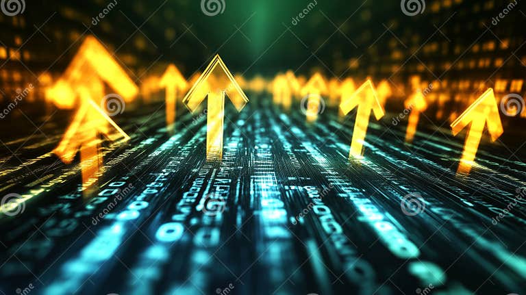 Pathway To Prosperity Glowing Arrows on Binary Code Represent Economic ...