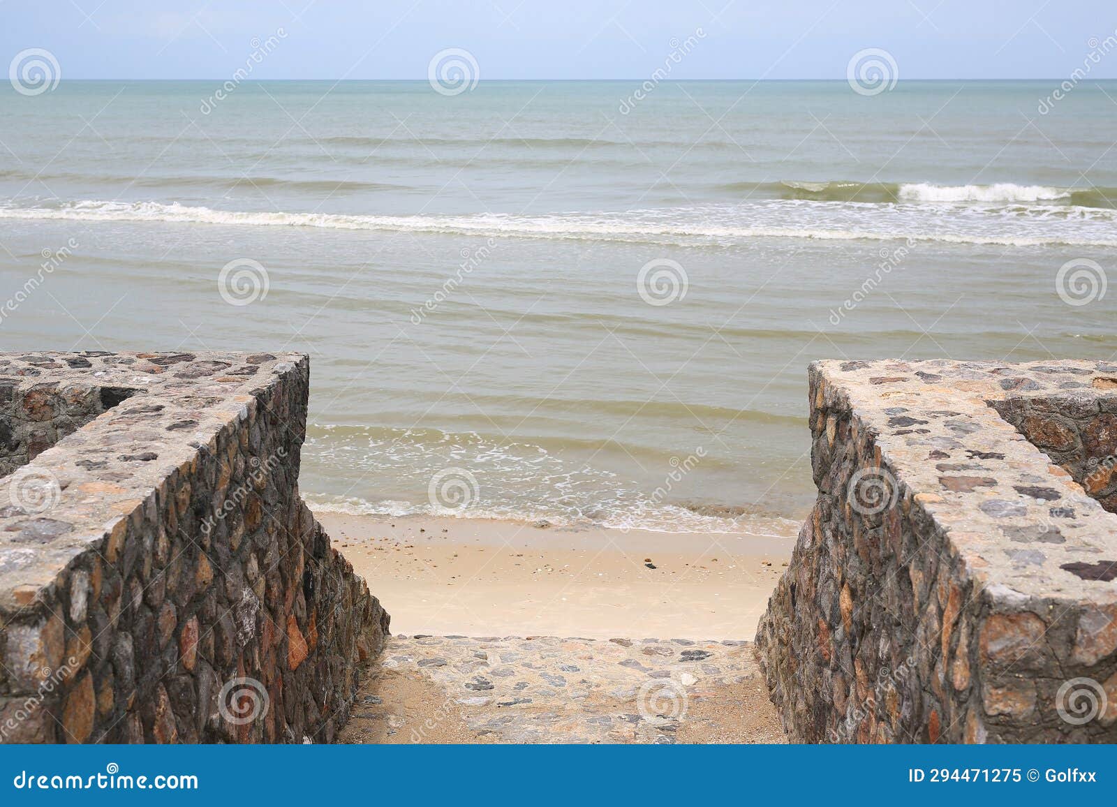 Pathway To the Sea between Coast Stone Walls Access To the Beach Stock ...