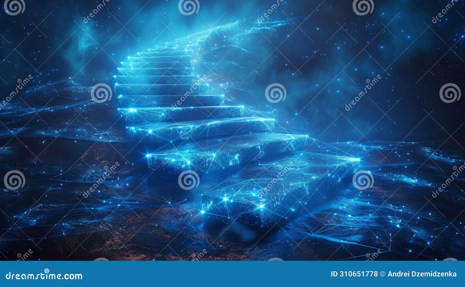 A Pathway To Success on a Blue Background. Polygonal Staircase ...