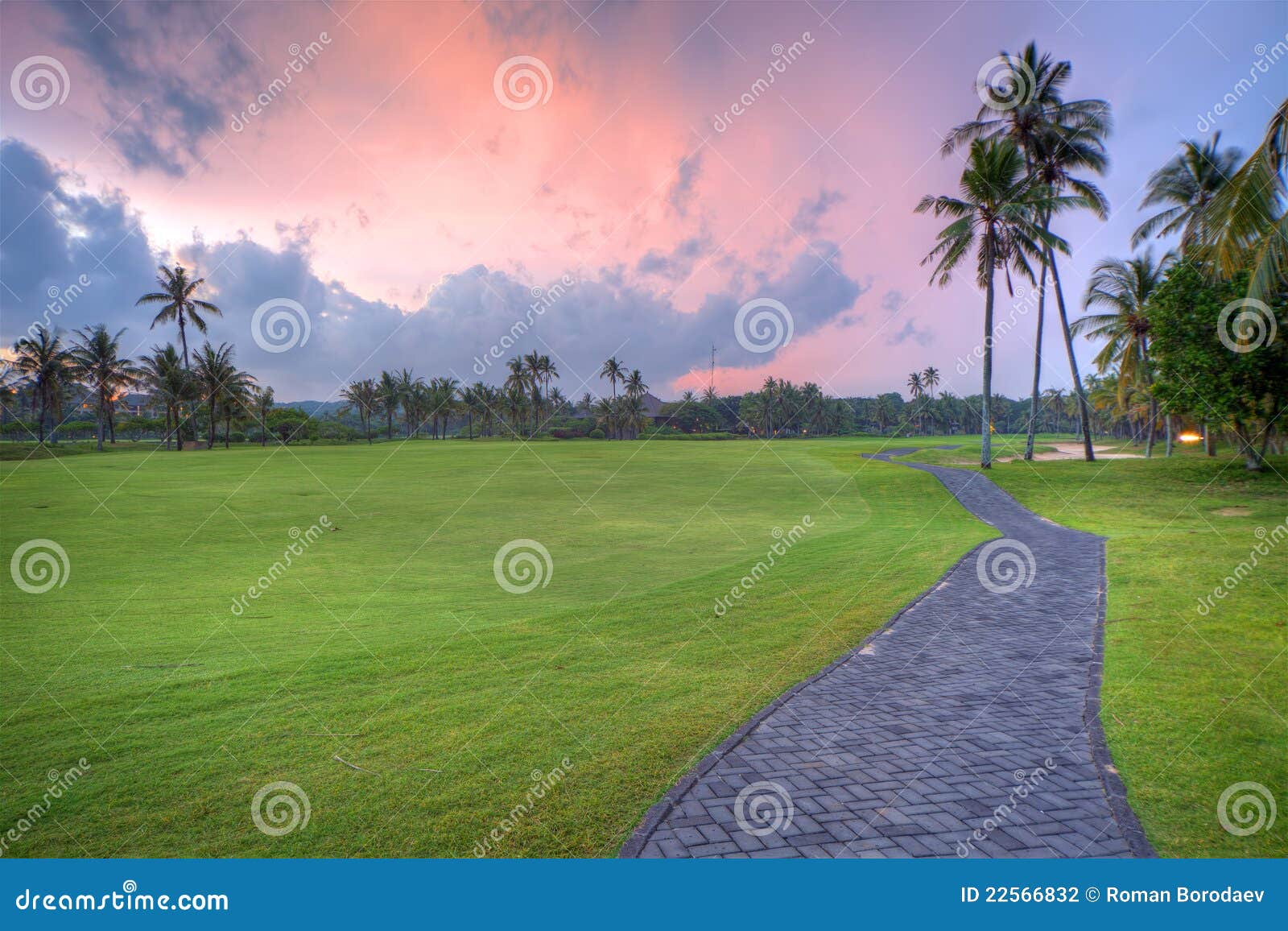 Pathway in Tropical Part at Sunset. Stock Photo - Image of outdoor ...