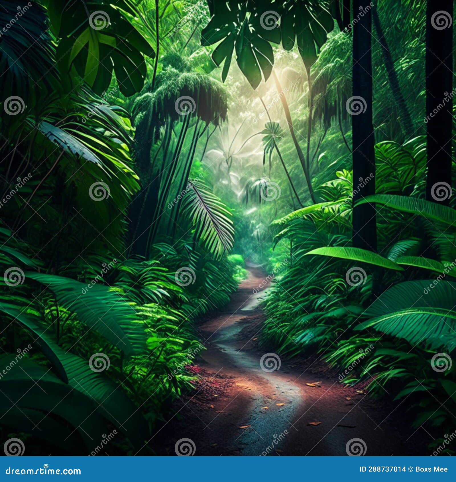 Pathway in Tropical Rainforest. 3d Rendering. Computer Digital Drawing ...