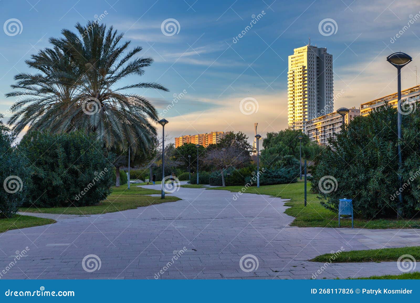 Pathway in the Turia Park in Valencia at Sunset, Spain Stock Photo ...