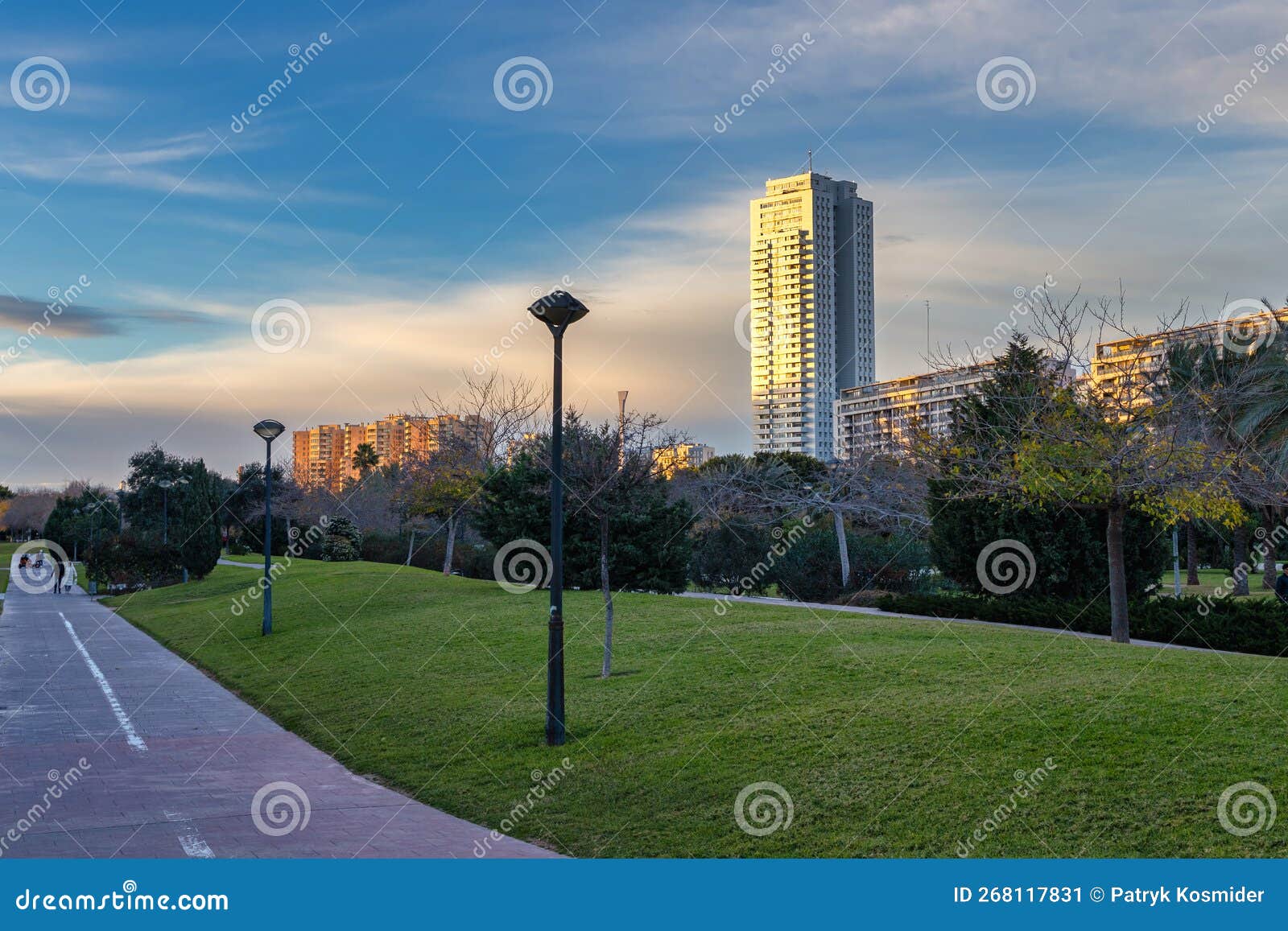 Pathway in the Turia Park in Valencia at Sunset, Spain Stock Image ...