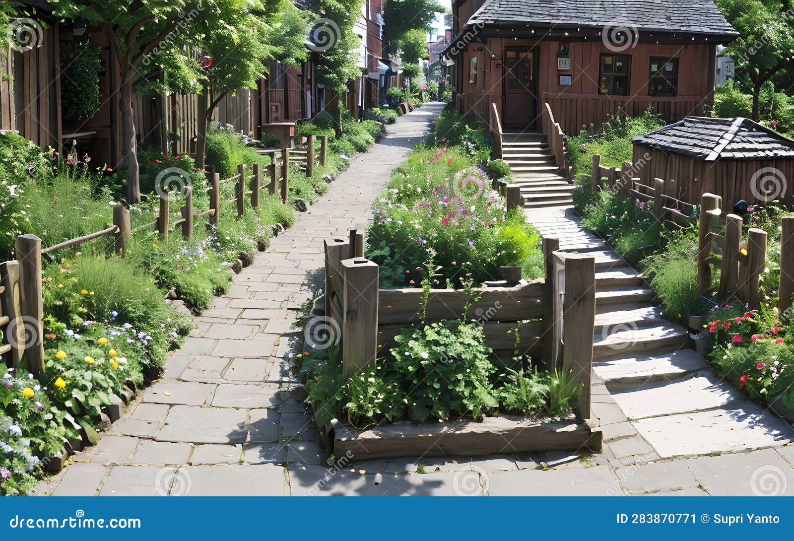 Pathway in a Village Environment Stock Illustration - Illustration of ...