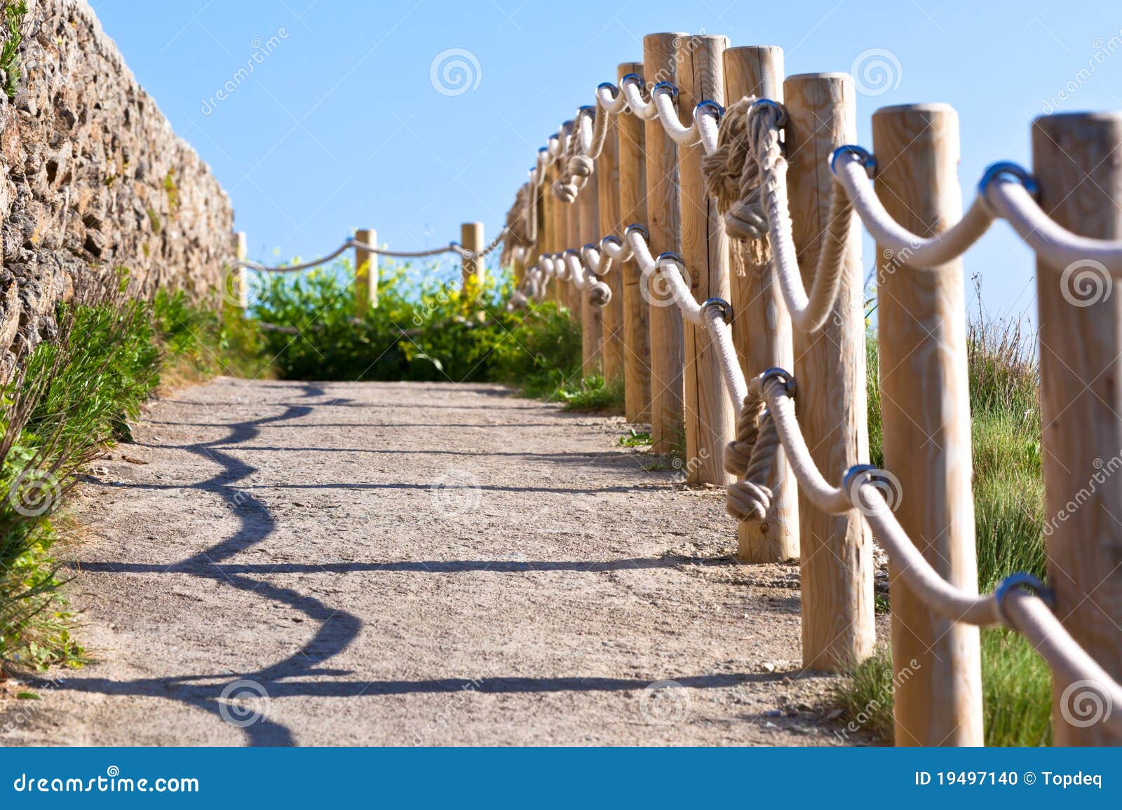 Pathway with Wood Post Fence Stock Photo - Image of metal, private ...