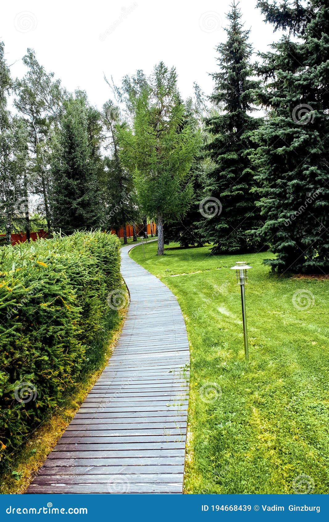 Pathway Wooden Winding in Garden - Horizontal Stock Image - Image of ...