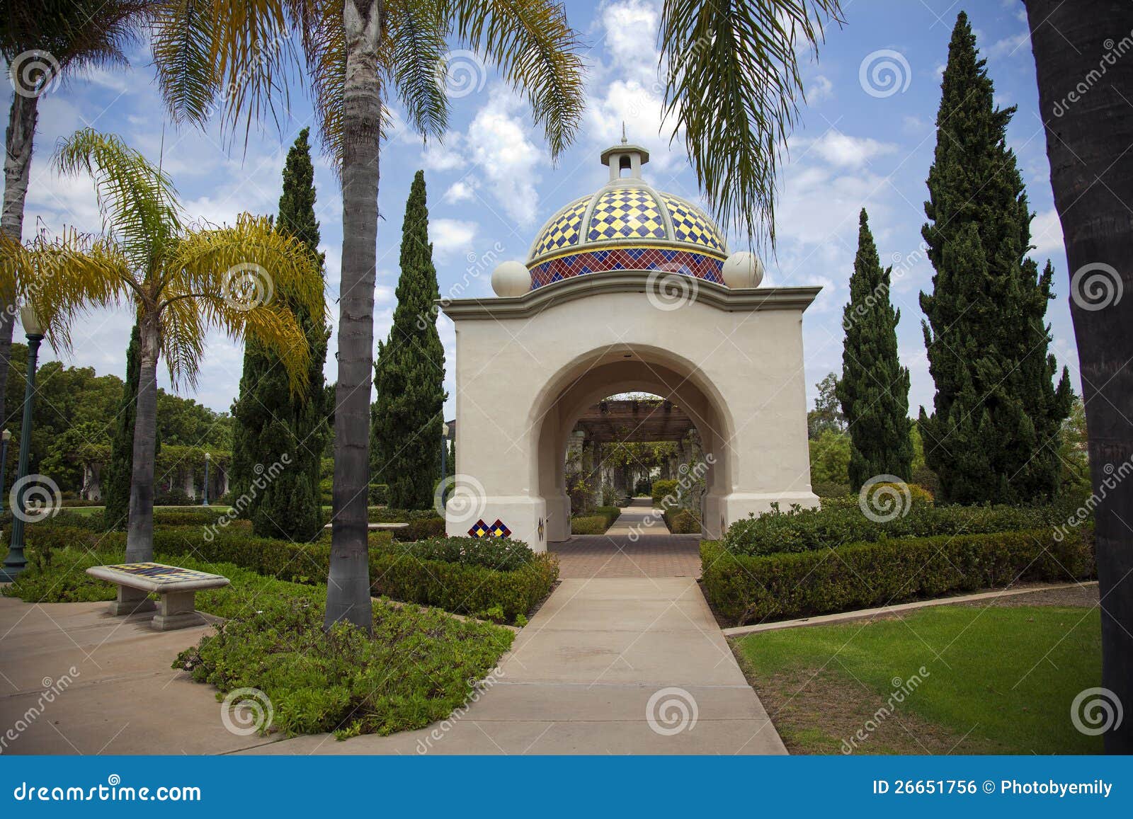 Pathways in the Park with Building Stock Photo - Image of tropic, hedge ...
