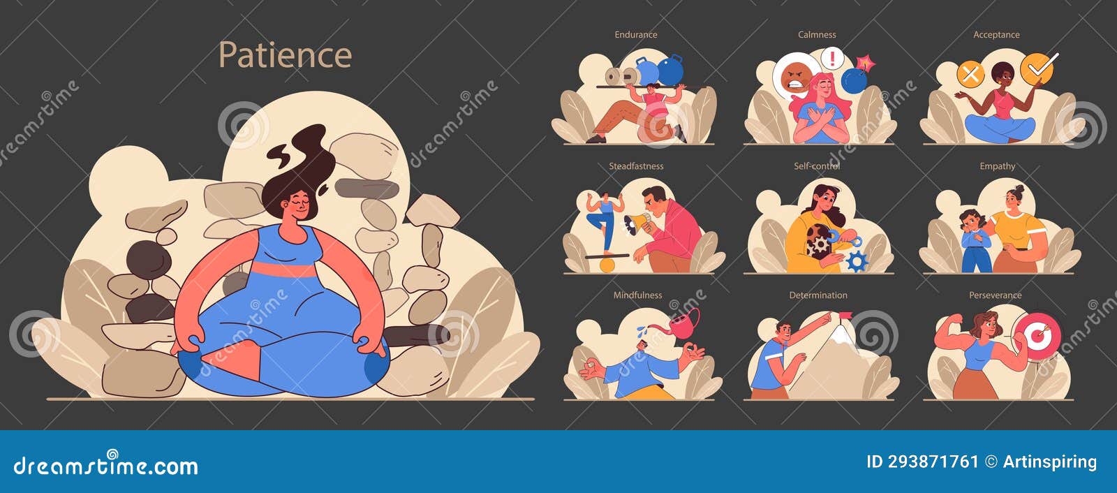 Calm Person Meditating Near Clocks And Finding Balance. Concept Of ...