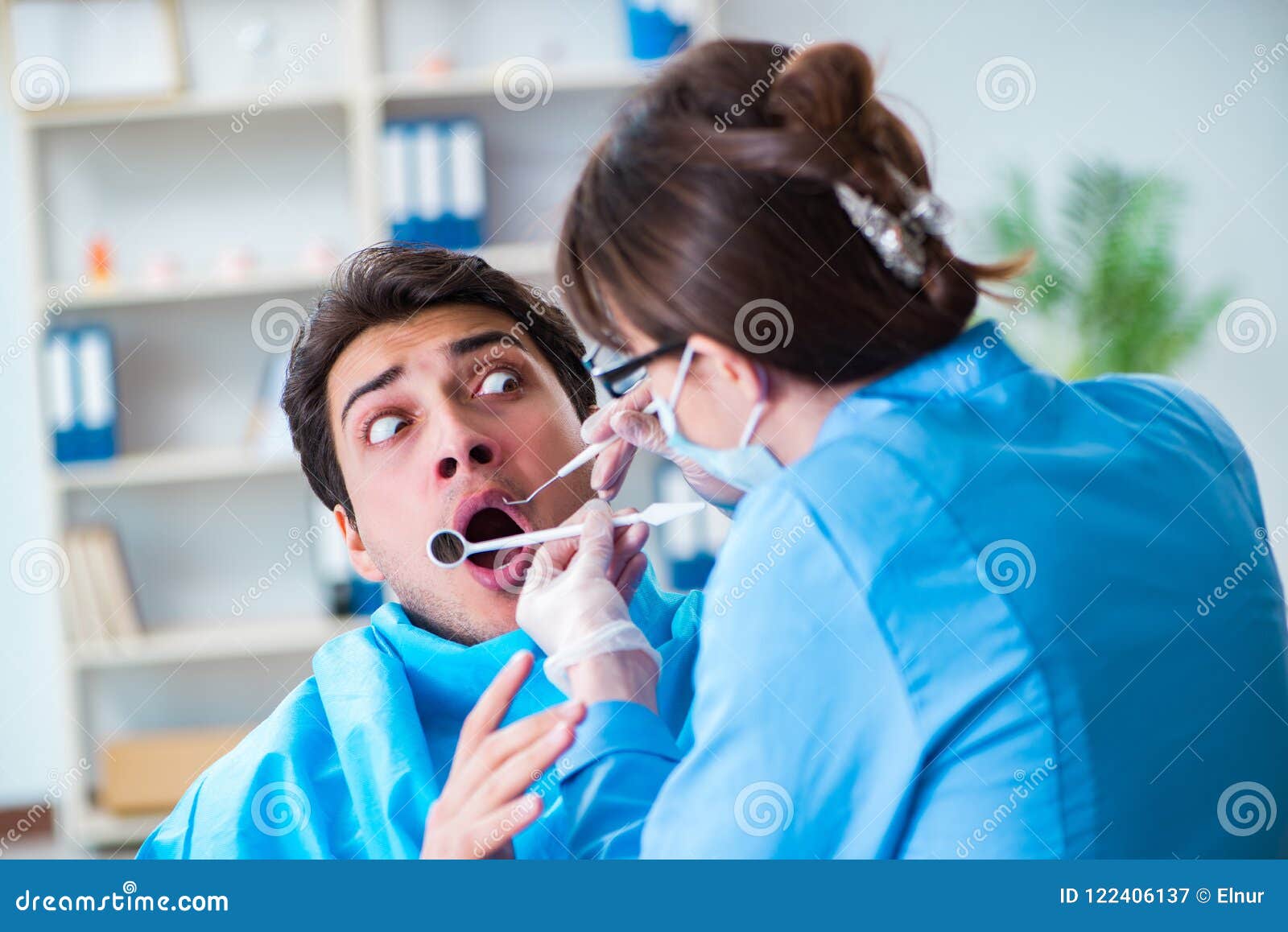 The Patient Afraid of Dentist during Doctor Visit Stock Image - Image ...