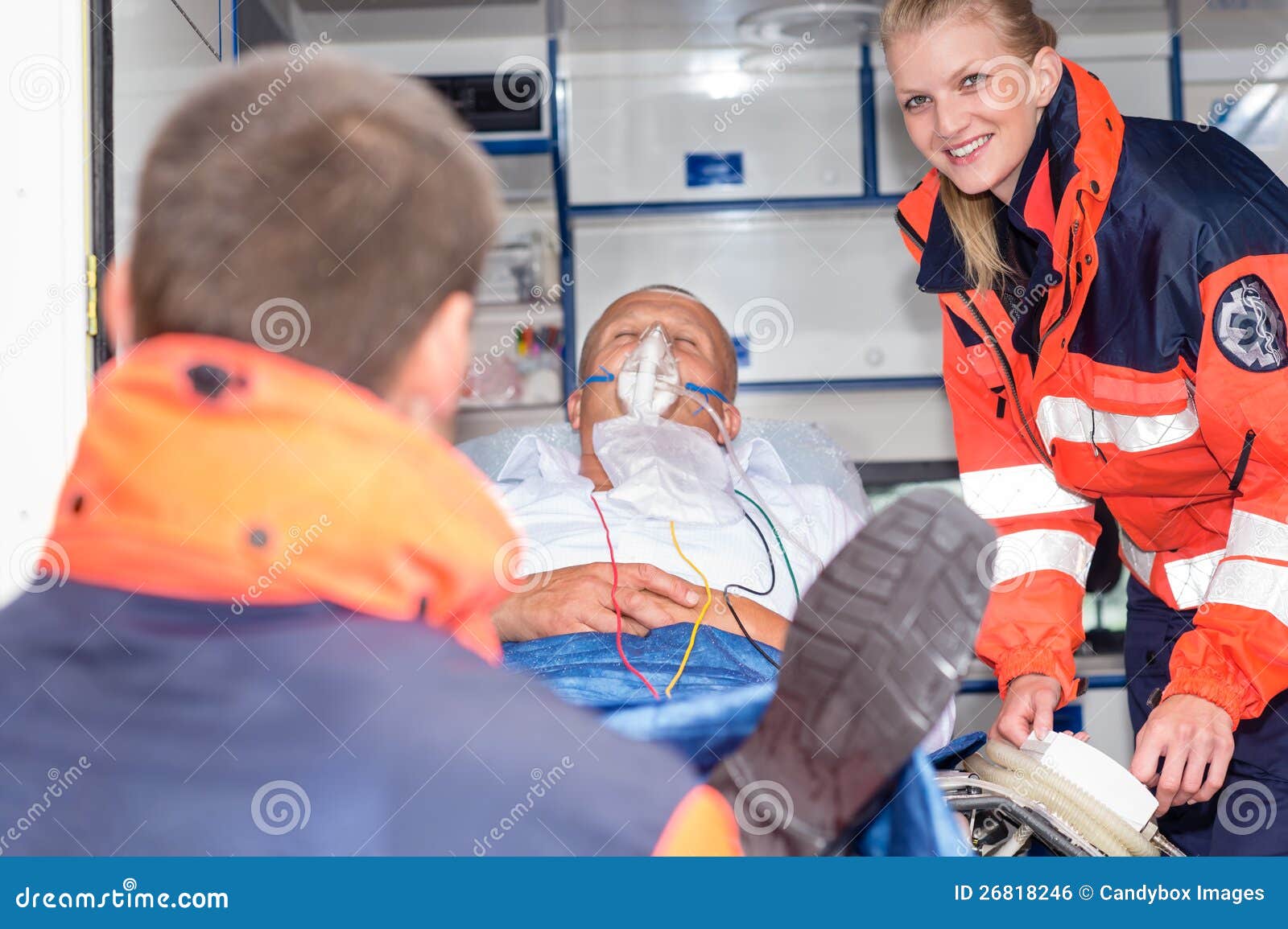 Patient in Ambulance Car with Paramedics Rescue Stock Photo - Image of ...