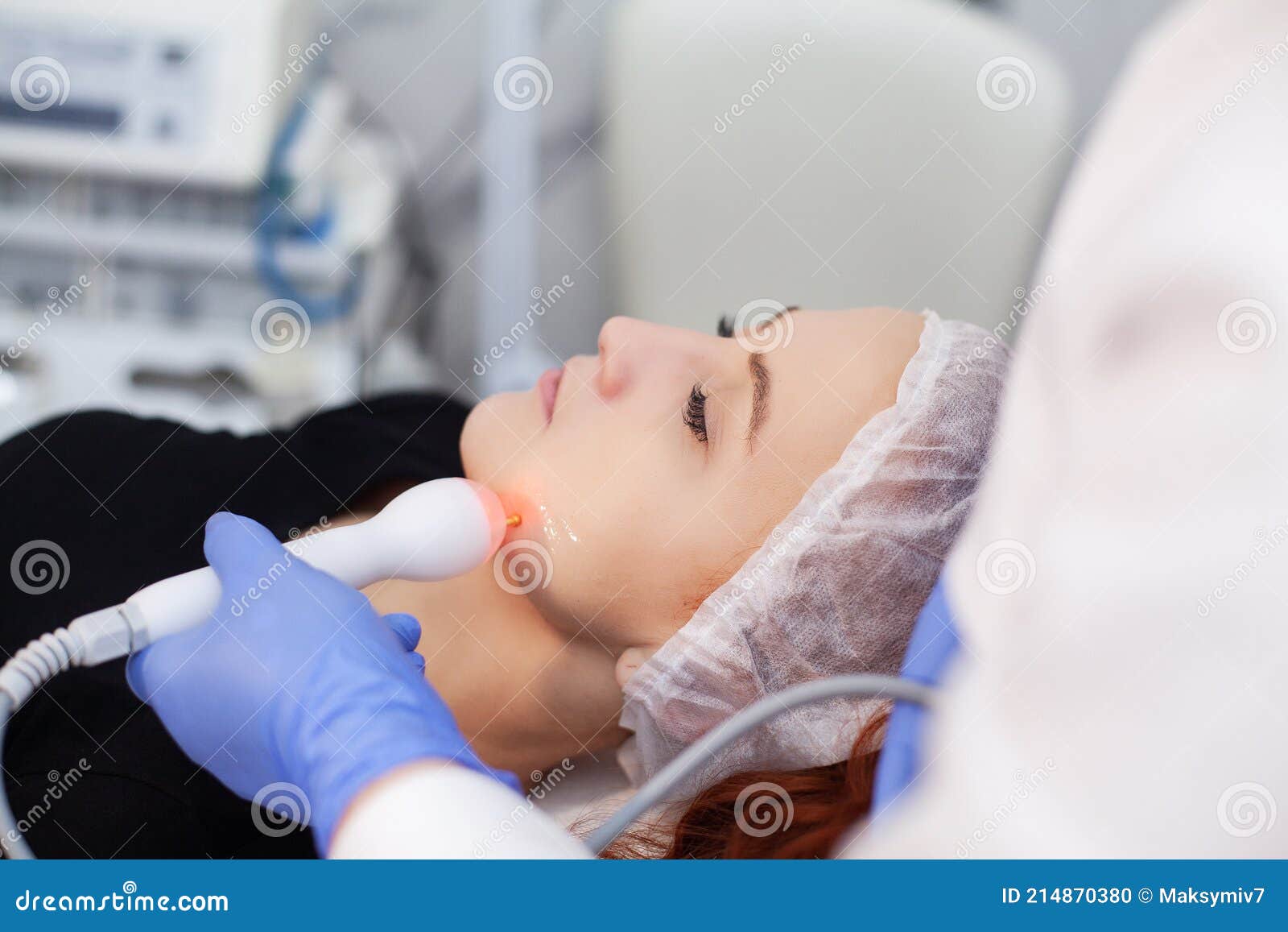 Patient Applying Electrical Stimulation Therapy on Face. Stock Photo ...