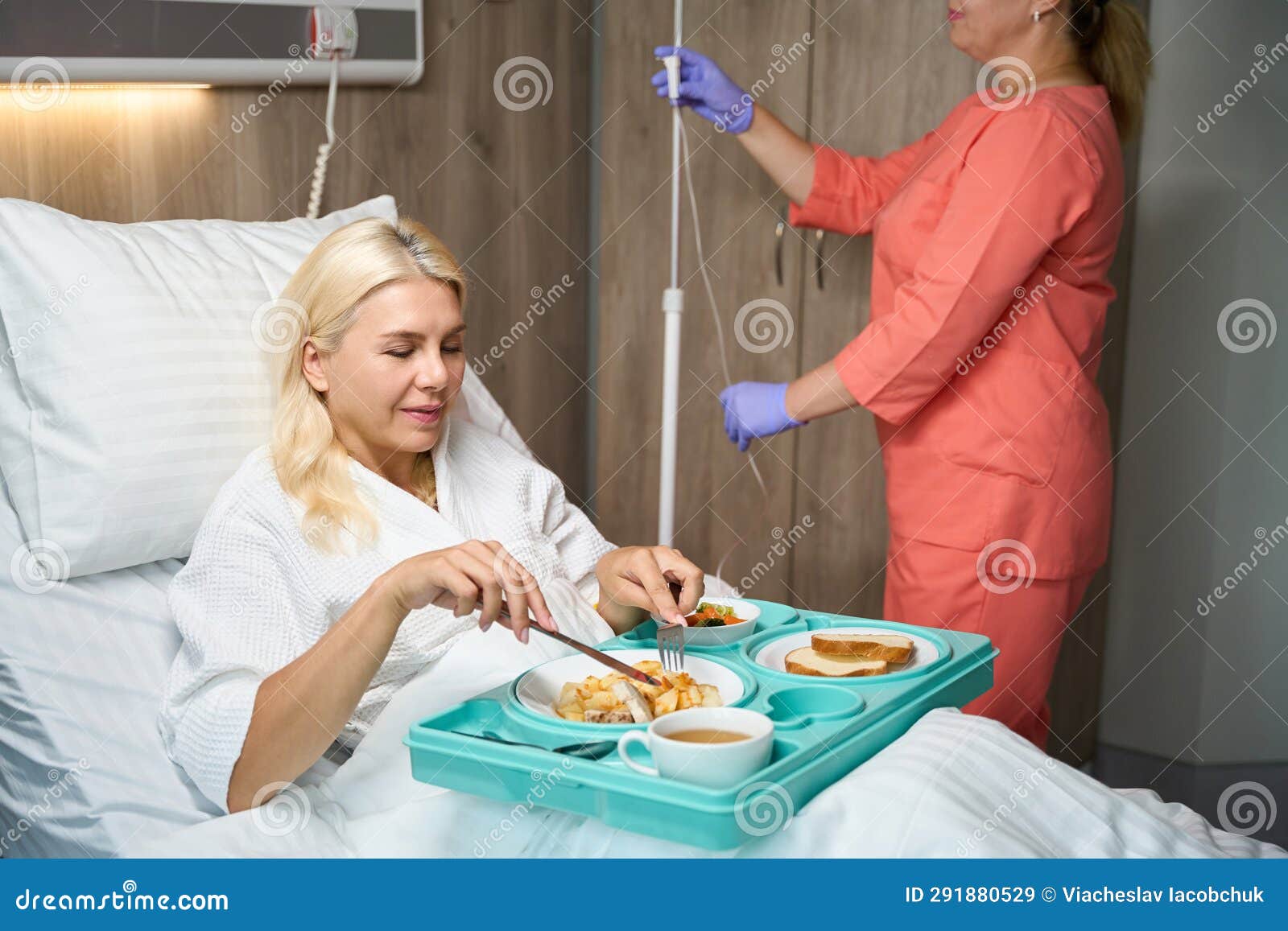 Patient on Bed Rest is Having Lunch in Bed Stock Image - Image of ...