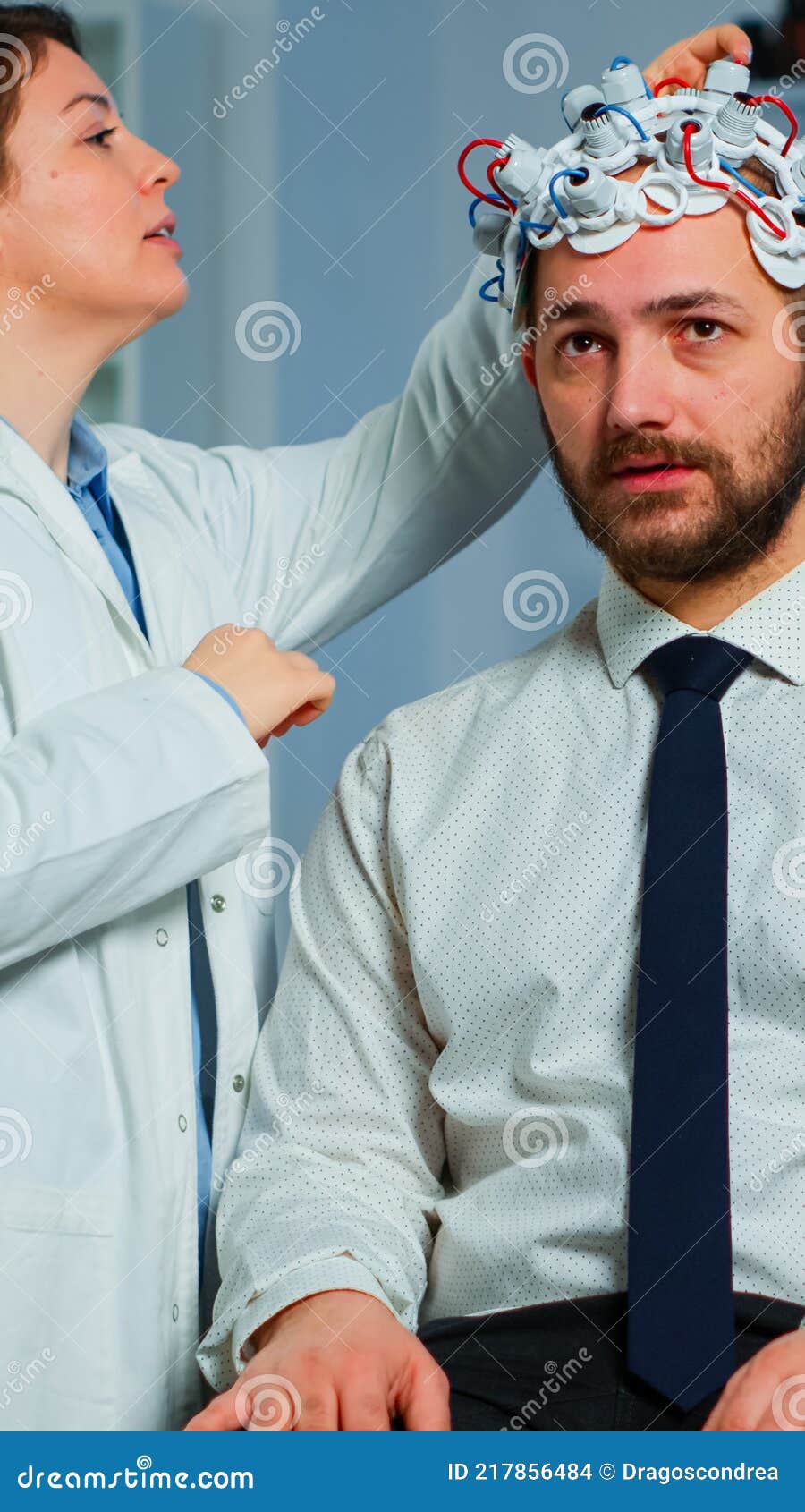 Patient with Brainwave Scanning Headset Sitting in Brain Study Lab ...