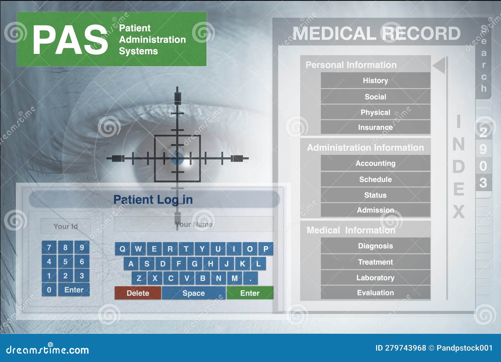 Iris Scanning System. Collage With Female Eye Retina In Process Of Scan ...