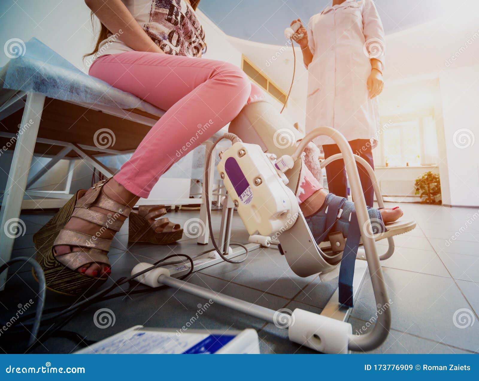 Patient on CPM Machines, Continuous Passive Range of Motion. Stock ...