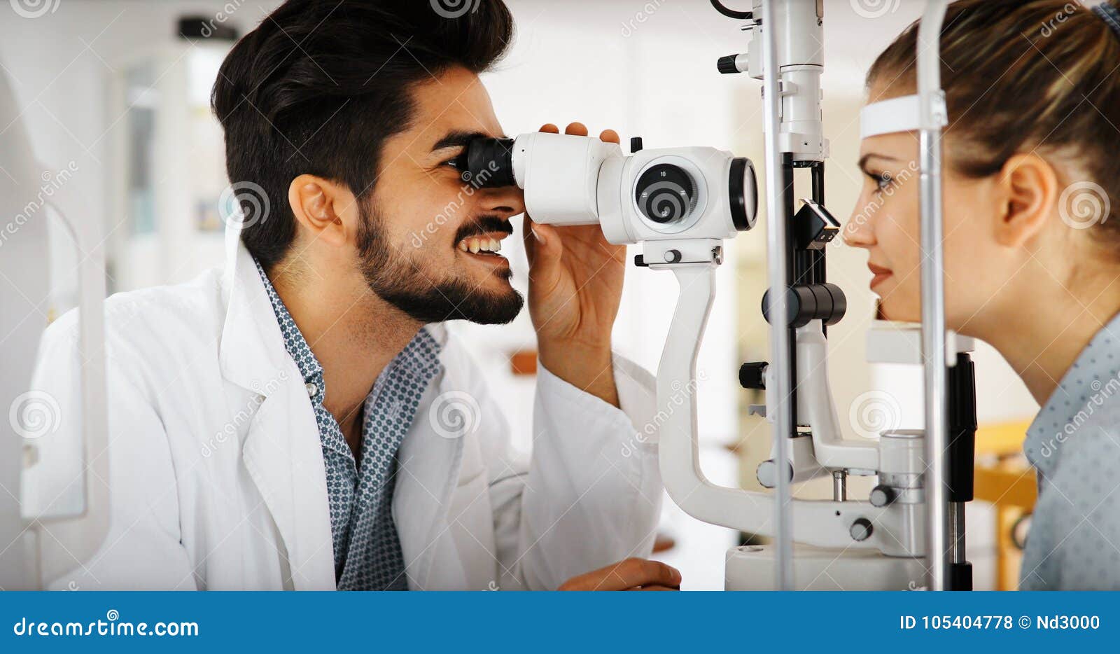 Patient or Customer at Slit Lamp at Optometrist or Optician Stock Photo ...