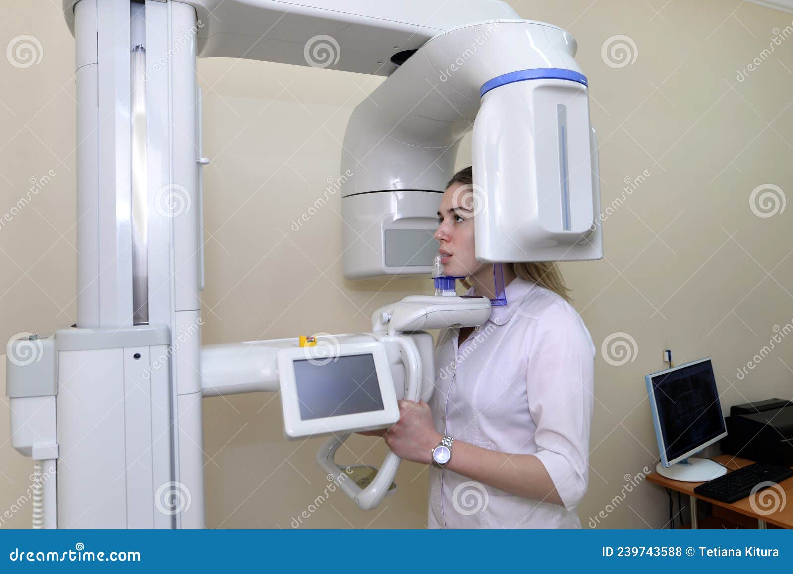Patient in a Dentist`s Panoramic and Cephalometric X-ray System Stock ...