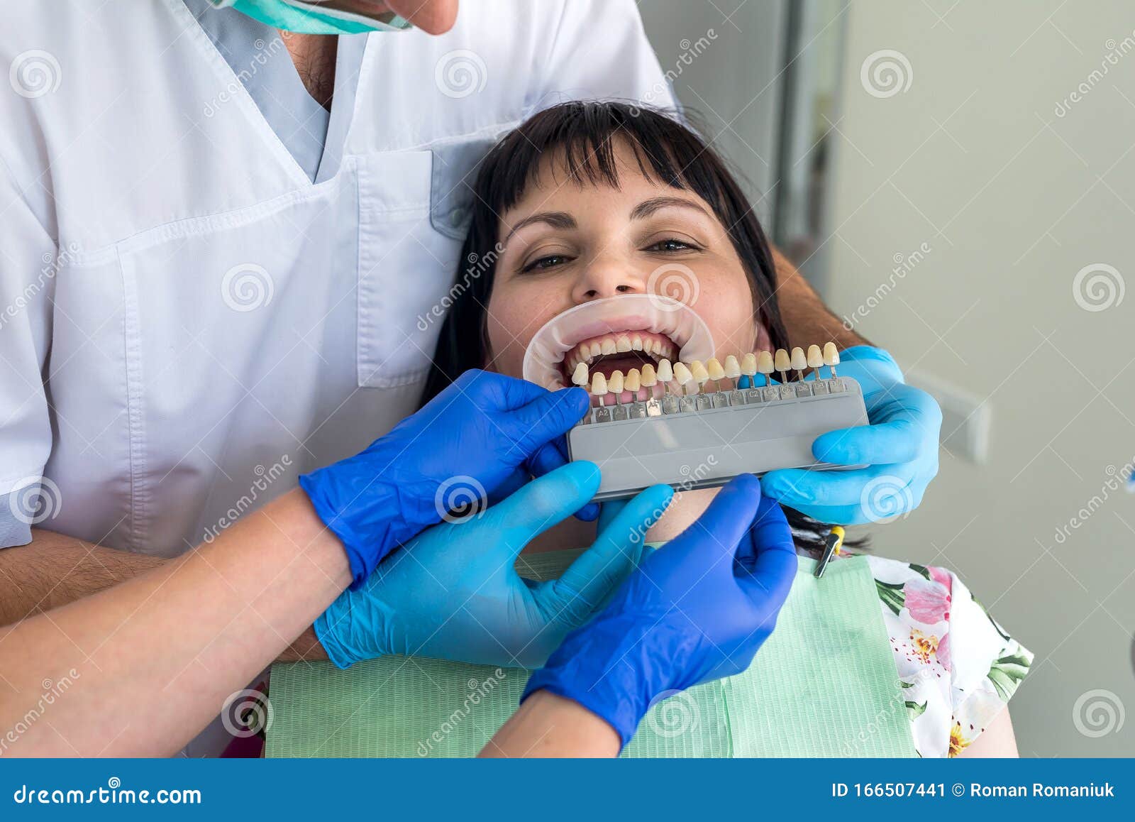 Patient in Dentistry Comparing Teeth with Sampler Stock Image - Image ...