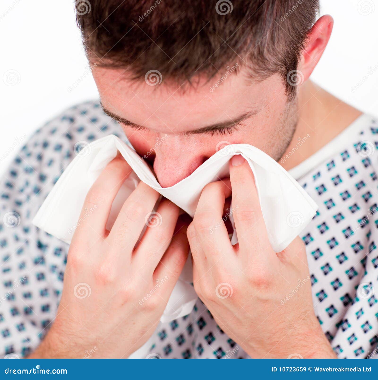 Patient with flu sneezing stock image. Image of chest - 10723659