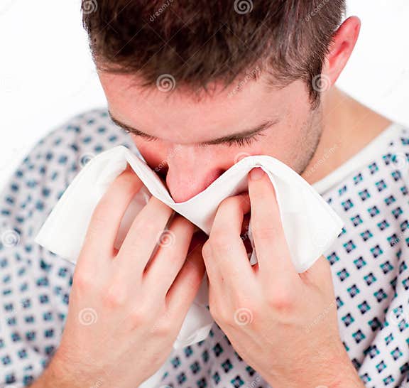 Patient with flu sneezing stock image. Image of chest - 10723659