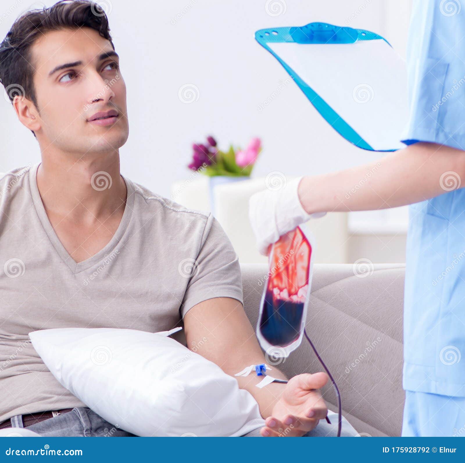 Patient Getting Blood Transfusion in Hospital Clinic Stock Photo ...