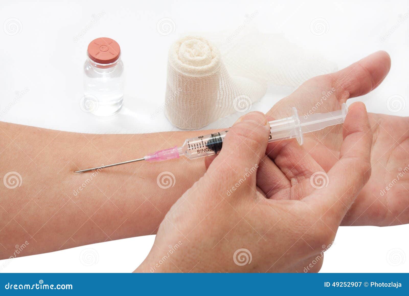 The Patient Himself Gives an Injection with a Needle Stock Image ...