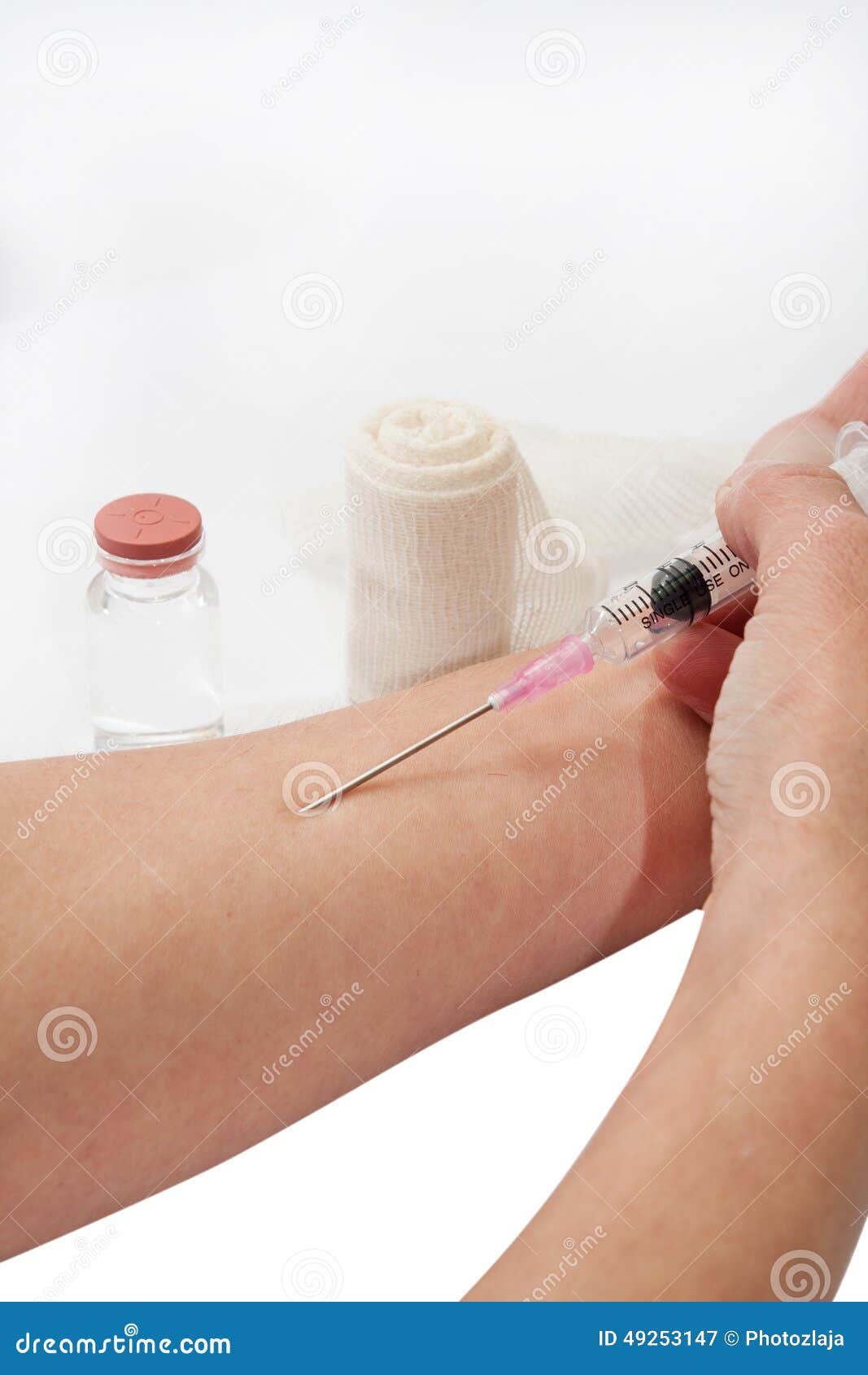 The Patient Himself Gives an Injection with a Syringe Stock Image ...