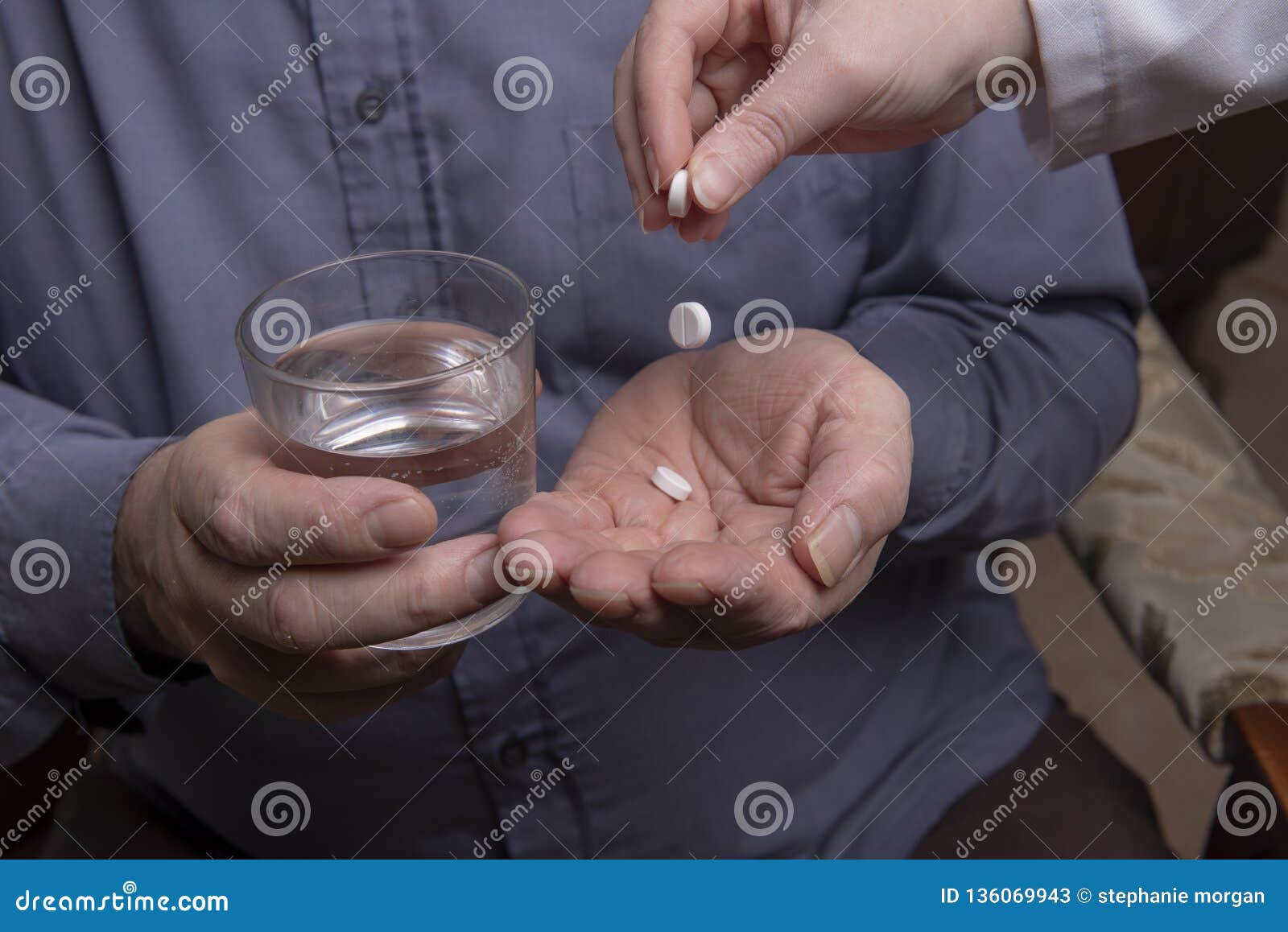 Patient Holding a Glass of Water and Medication Stock Image - Image of ...
