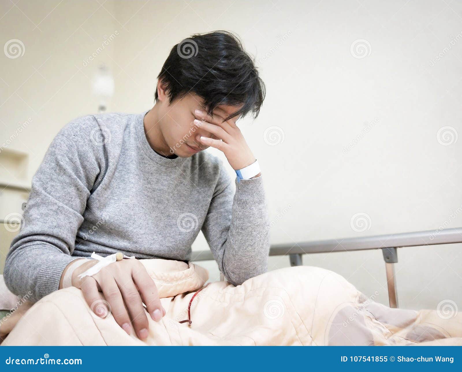 Patient Man on Hospital Bed Stock Image - Image of male, depressed ...
