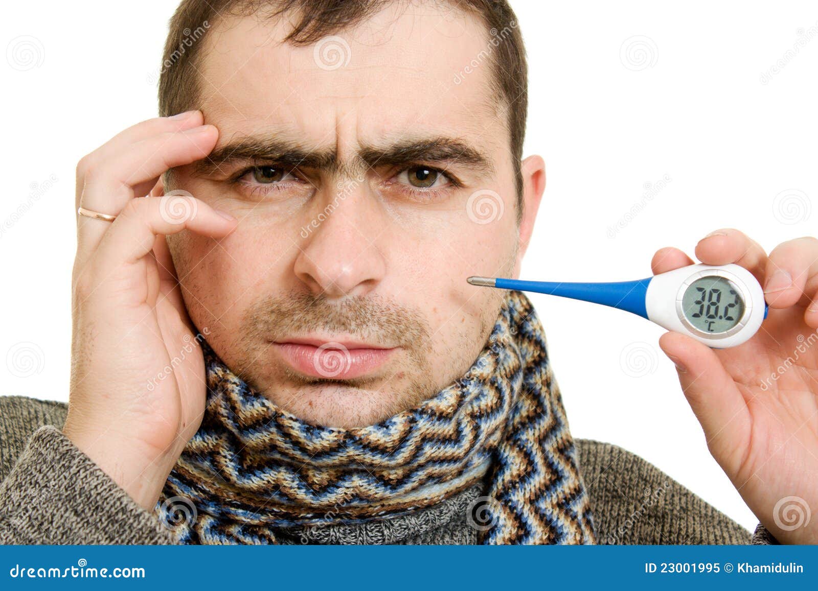 A Patient Man with a Thermometer Stock Image - Image of casual, studio ...
