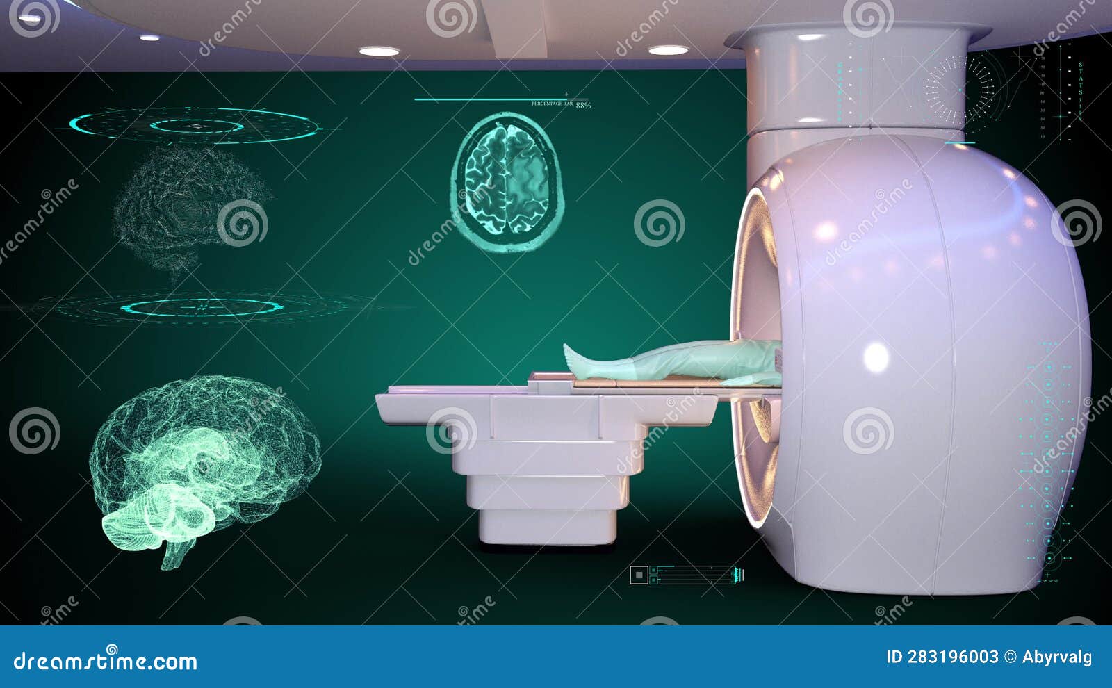 The Patient Moves in the MRI Scanner and an MRI of the Brain Appears on ...