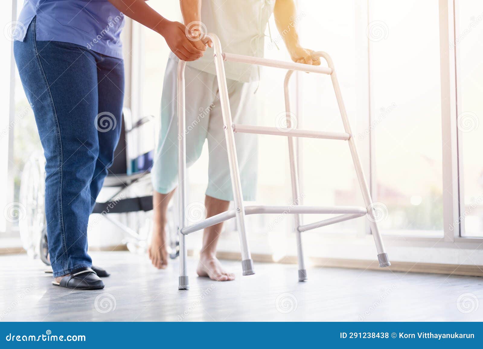 Patient Muscle Recovery Walking Training Practice Using Walker with ...
