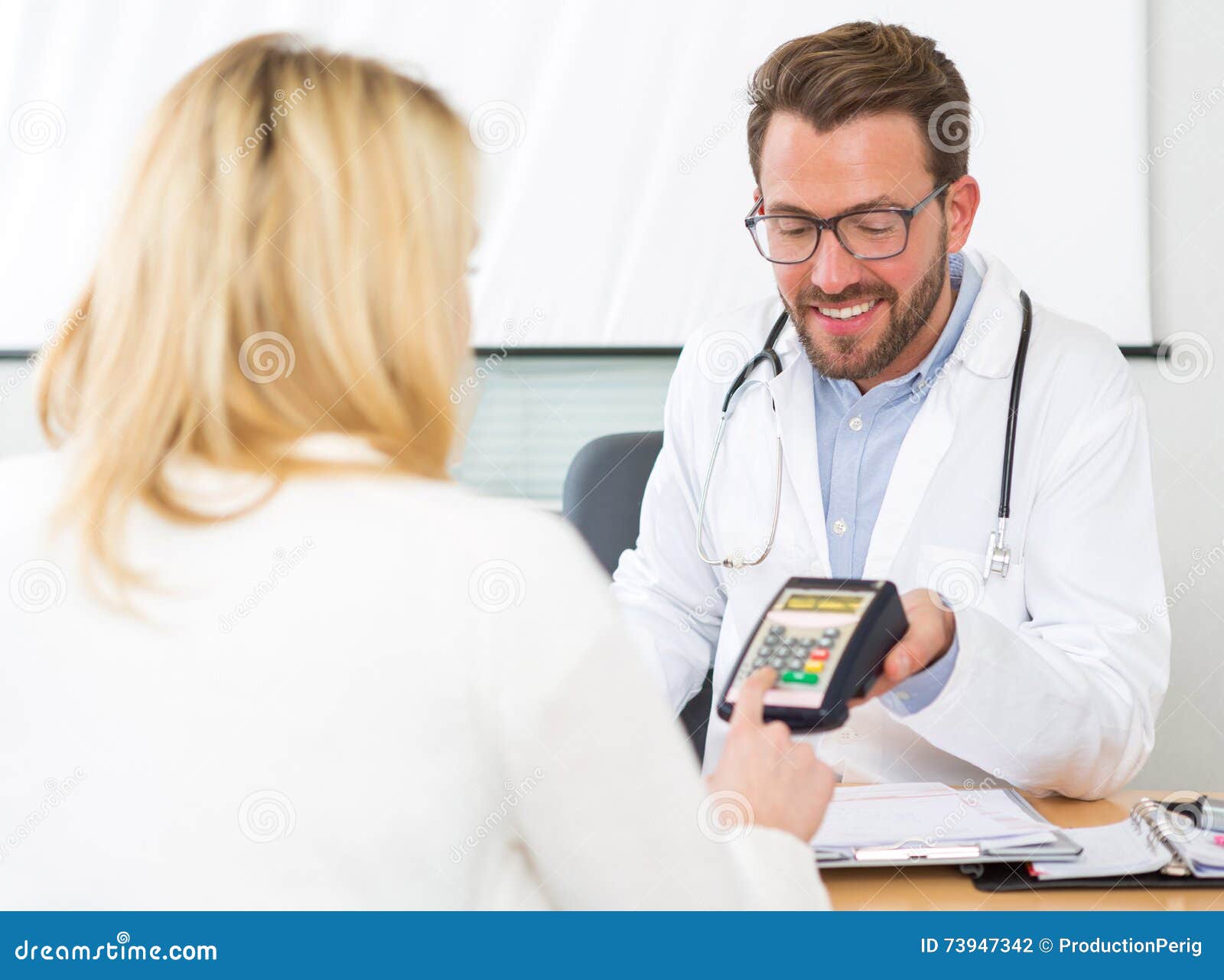 Patient Paying the Doctor by Credit Card Stock Photo - Image of desk ...