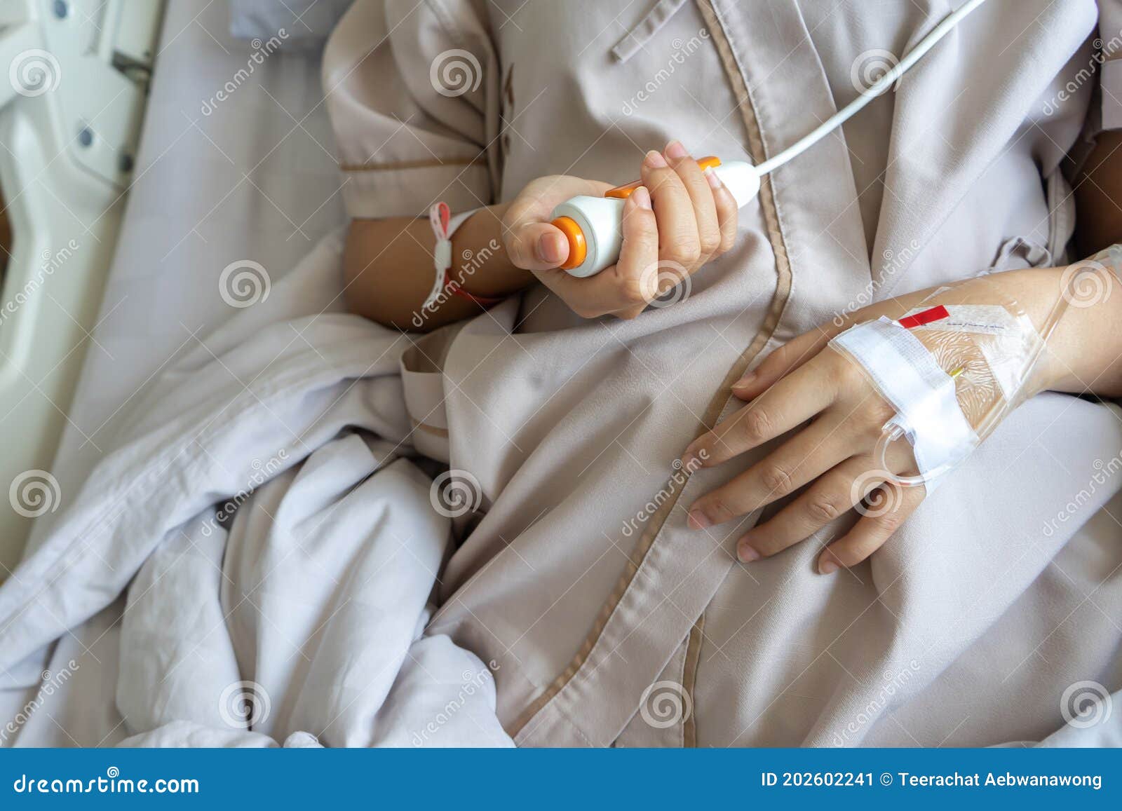 Patient Press the Help Button for Nurse Calling in Case of Emergency in ...