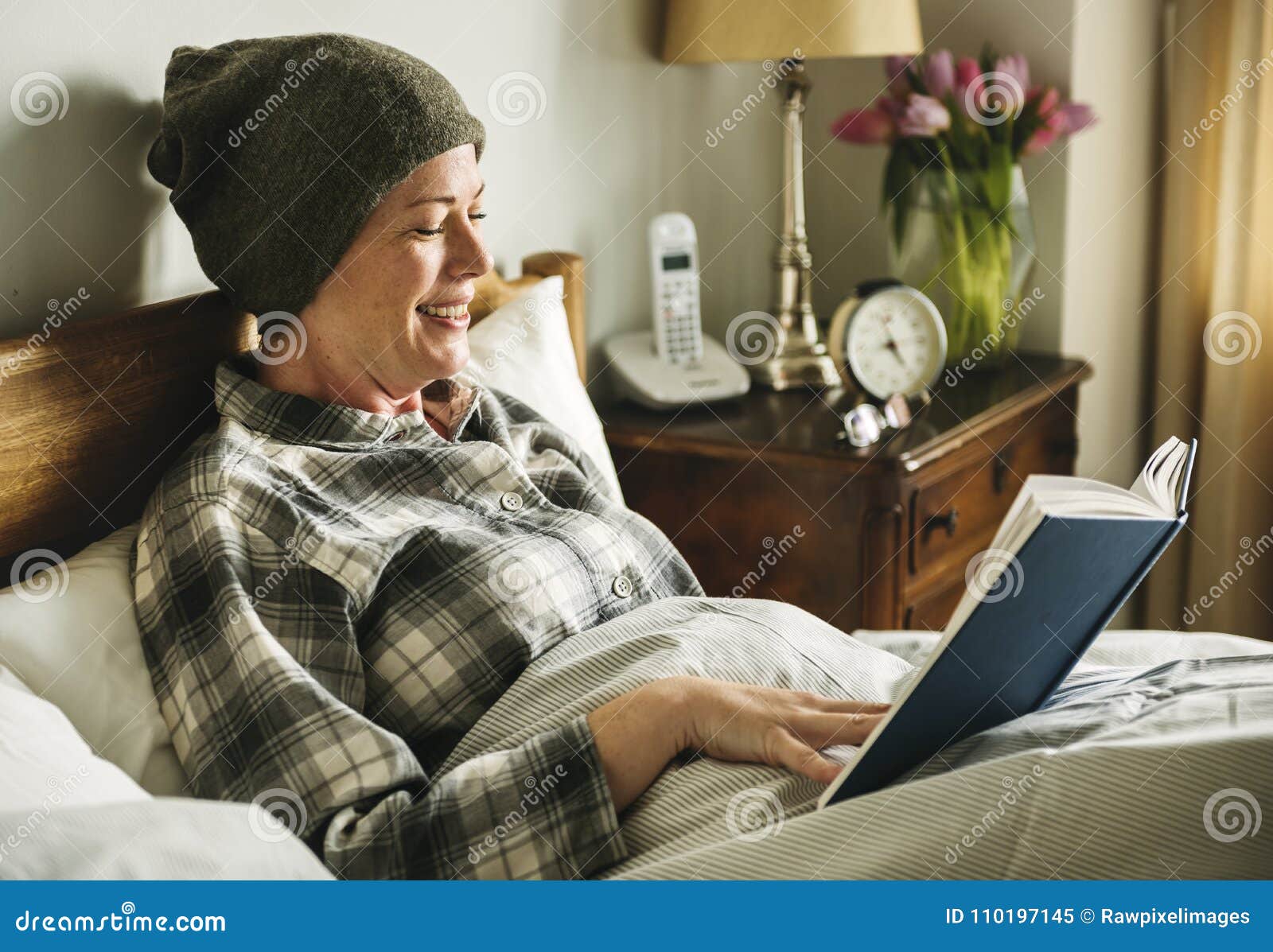 Patient Reading a Book in Bed Stock Image - Image of american ...