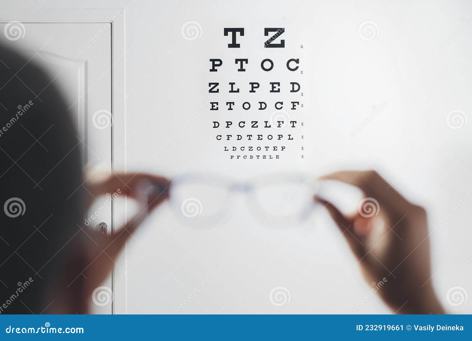 Patient Reads Table To Check Vision in Hospital. Dysfunction of Eye ...