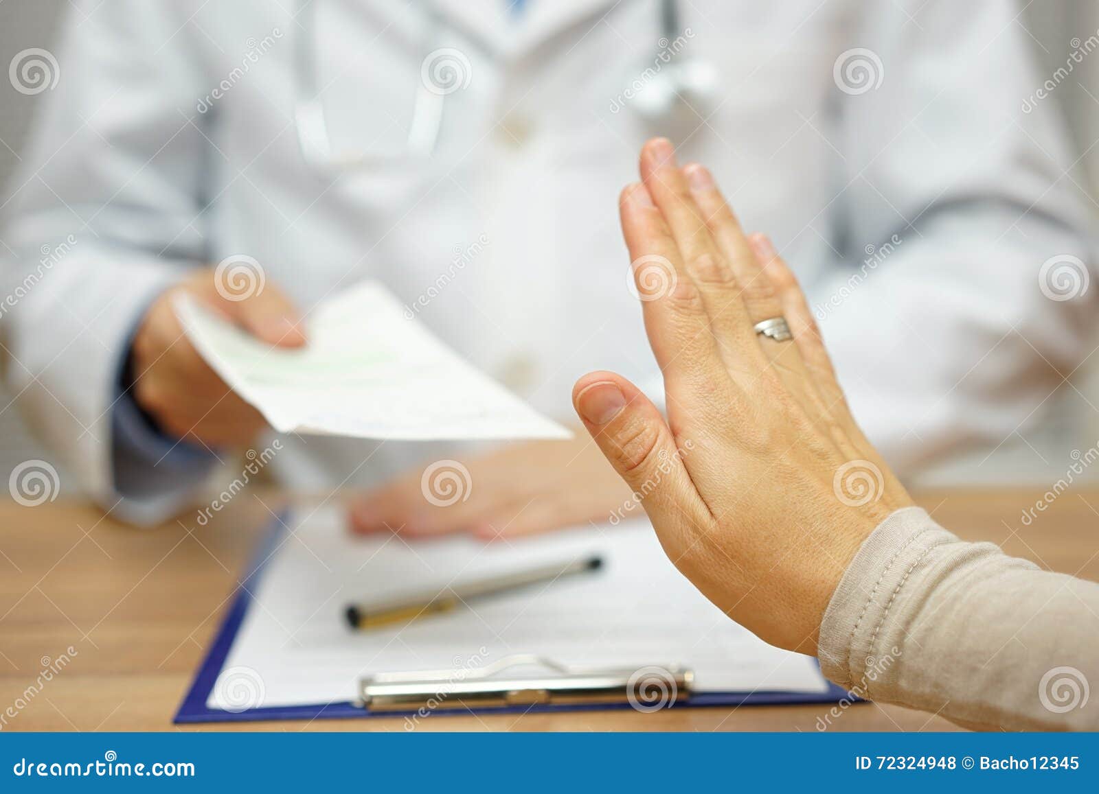 Patient is Refusing Medical Prescription for Disease Stock Photo ...