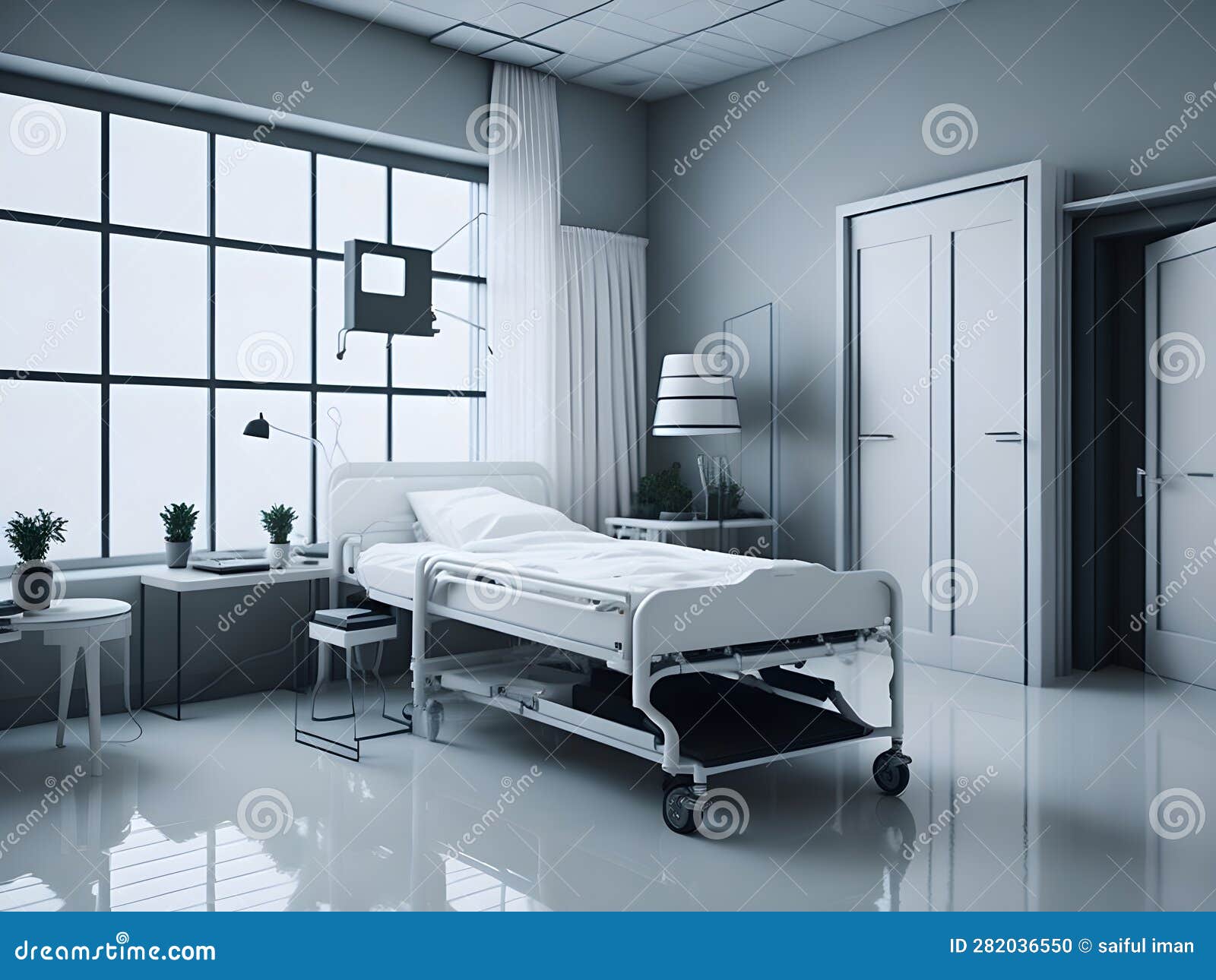 Patient Room Design with White Base Colors Stock Illustration ...