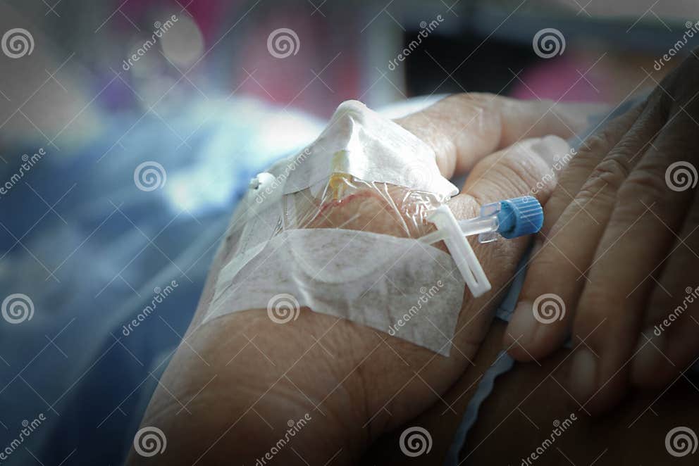 Patient S Hand with Iv Solution Set. Stock Photo - Image of illness ...