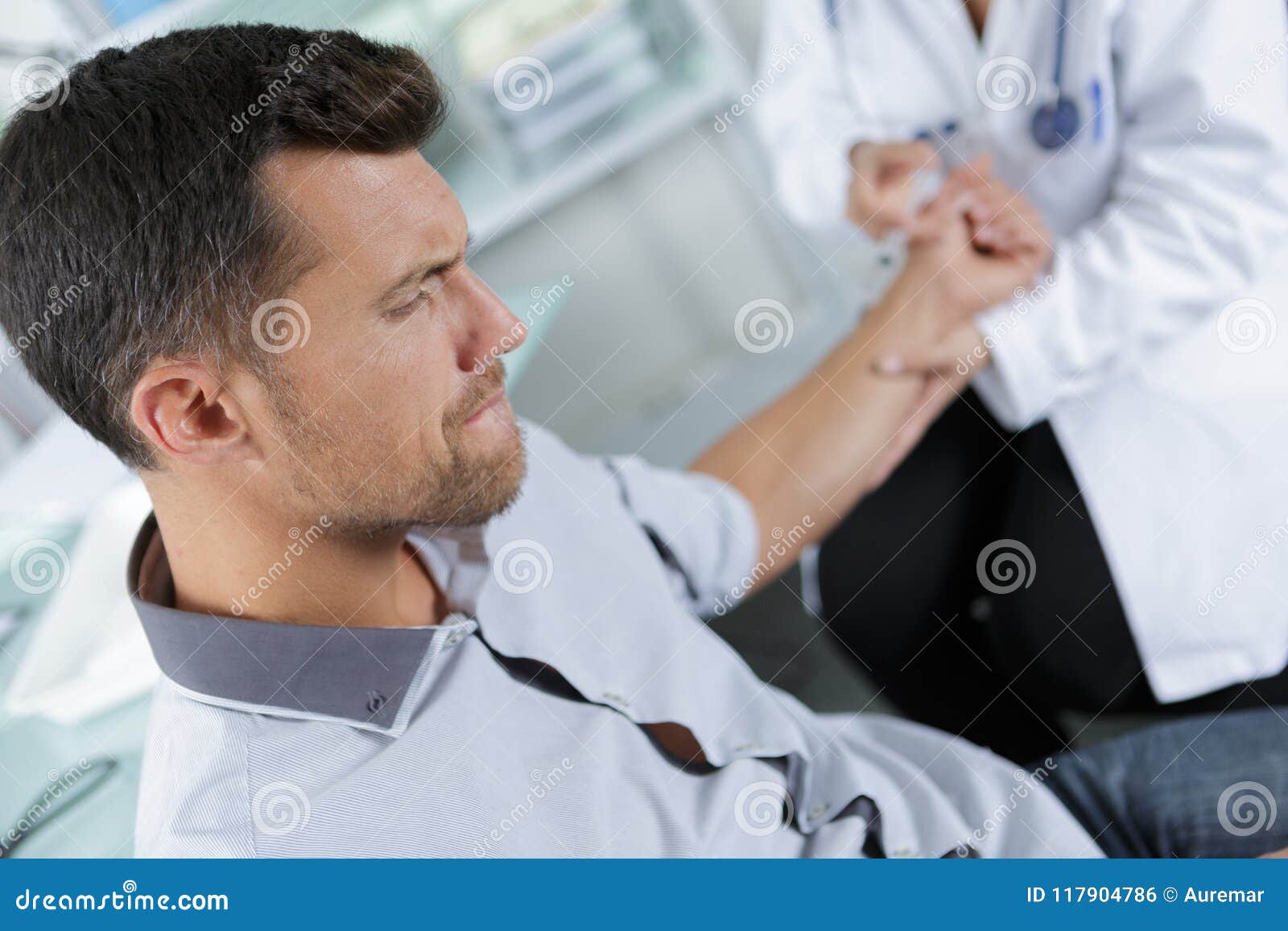 Patient Scared by Syringe during Blood Collection Stock Photo - Image ...